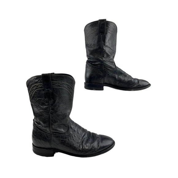 Justin Boots | Shoes | Mens Justin Usa Black Ostrich Round Toe Roper ...